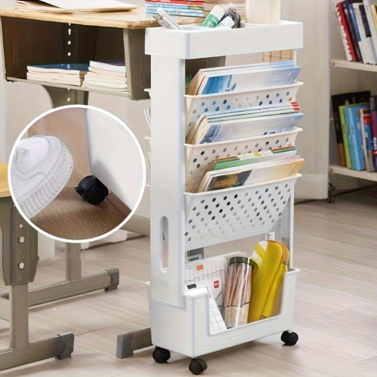 Movable Rotatable Bookshelf With Wheels Large Capacity Desk Organizer ...
