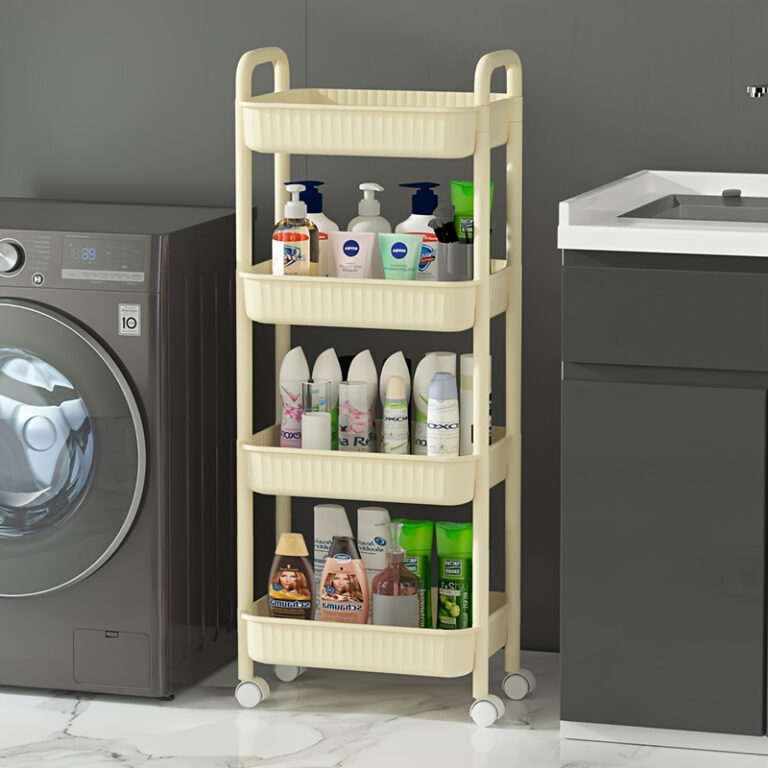 Compact Multilayer Mobile Storage Cart With Handrails 33lb Capacity ...