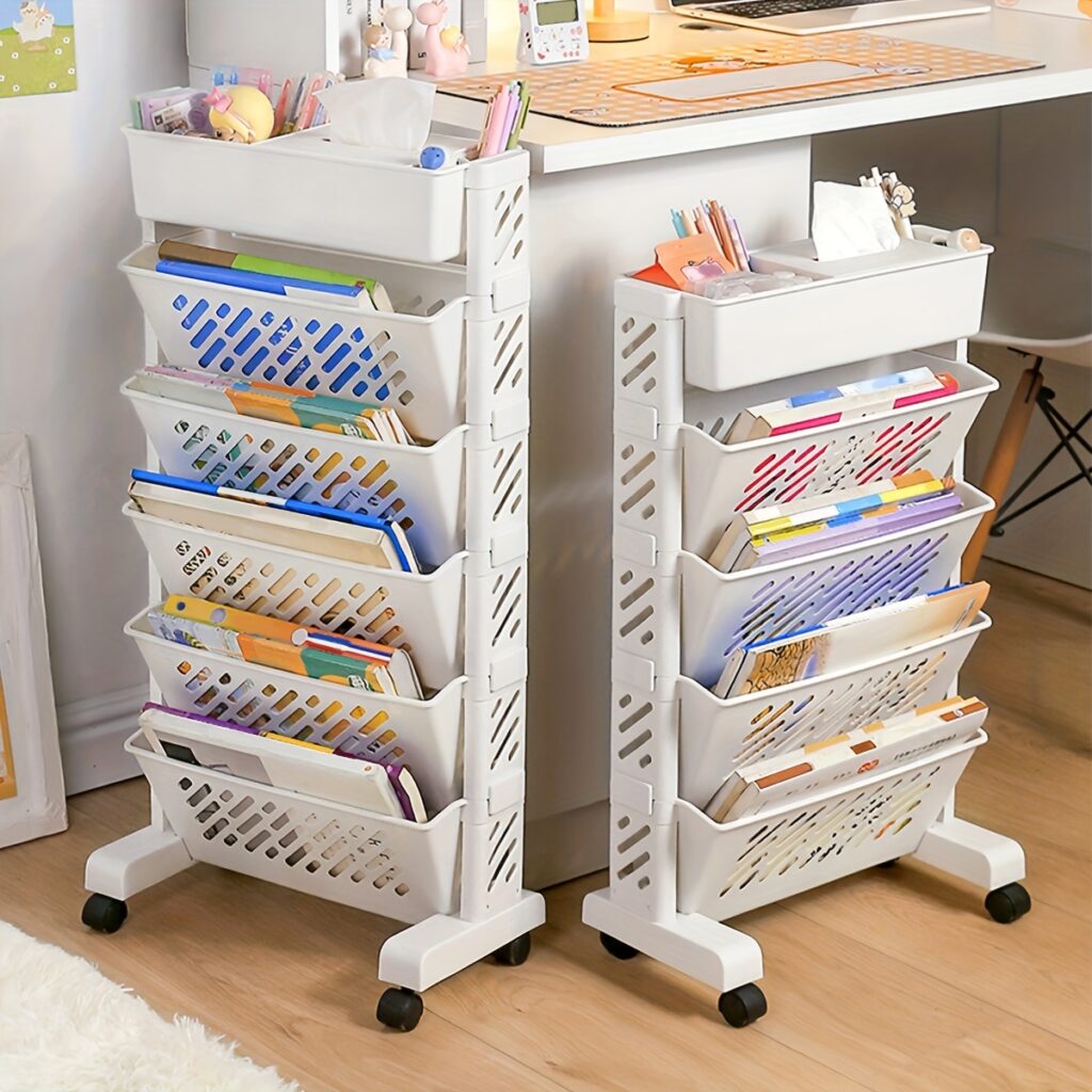 Compact Multitier Rolling Bookshelf Stackable Home Office Storage ...