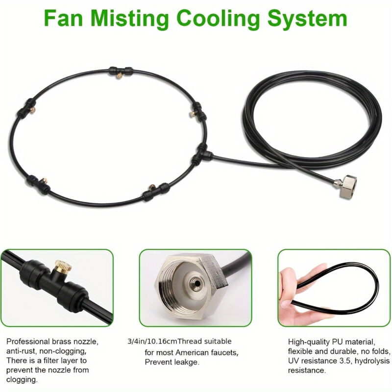 Fan Misting System Kit Brass Nozzles Spray Heads 3m Hose - Free ...