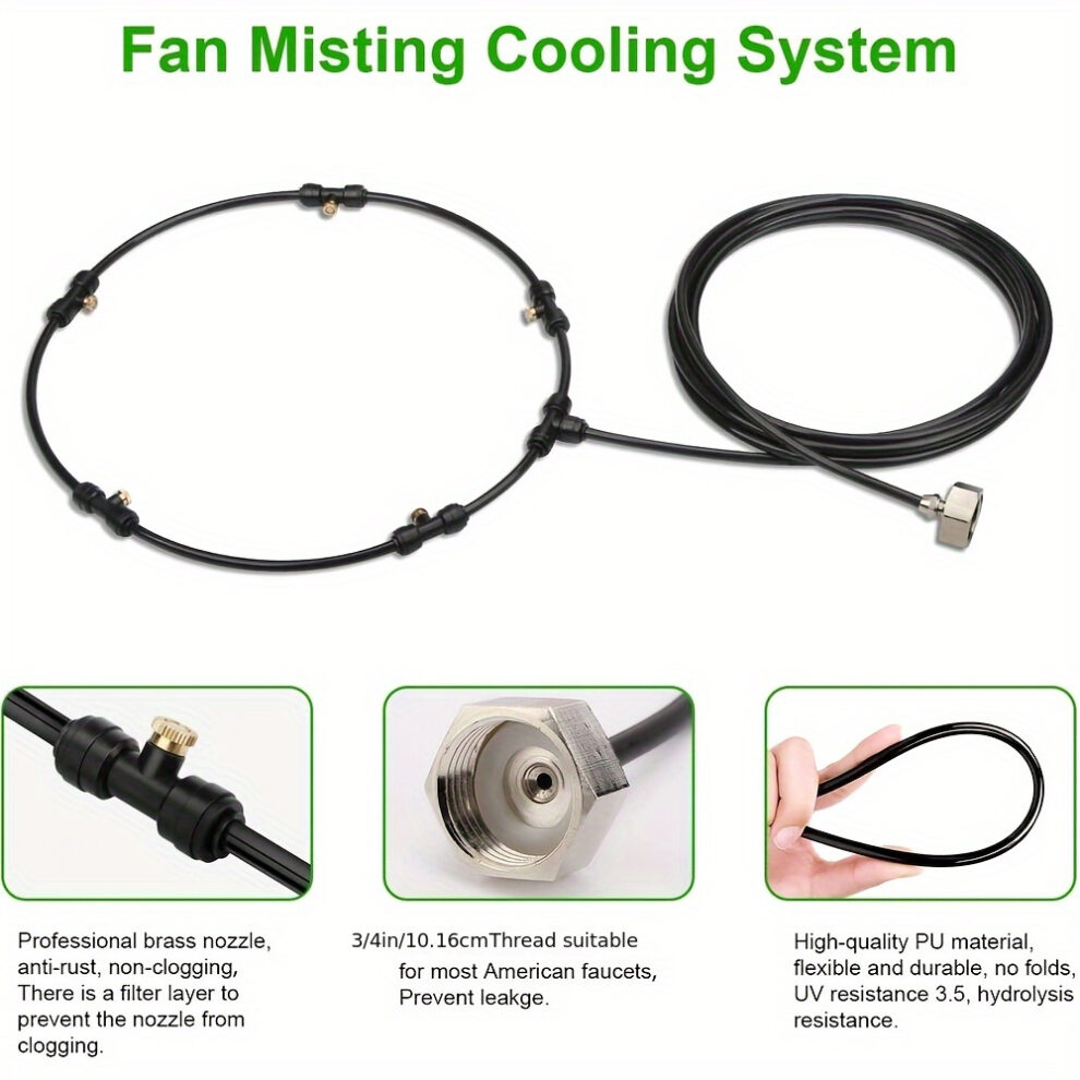 Fan Misting System Kit Brass Nozzles Spray Heads 3m Hose - Free ...