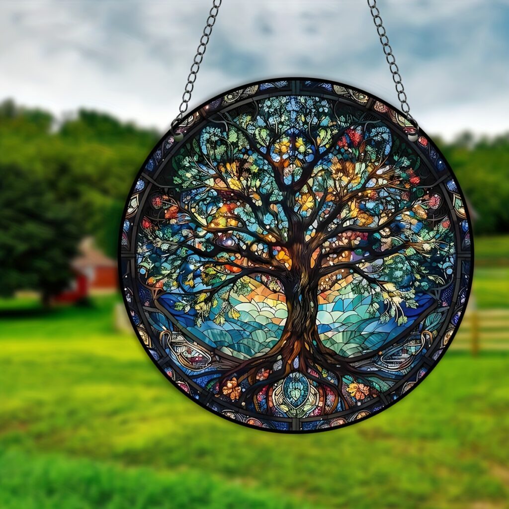 Vibrant Tree Of Life Stained Glass Suncatcher Window Hanging Decor ...