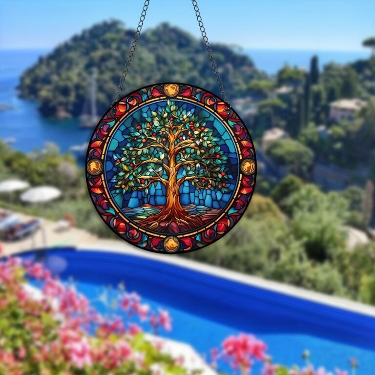 Vibrant Tree Of Life Stained Glass Suncatcher Window Hanging Decor ...