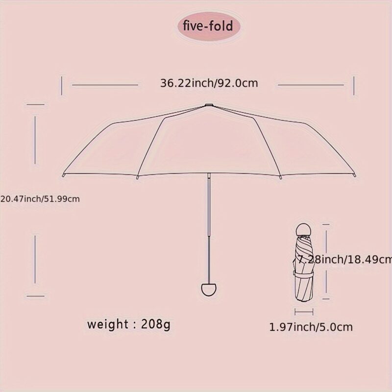 Compact 5fold Sun And Rain Umbrella Uv Protection Stylish Design - Free ...